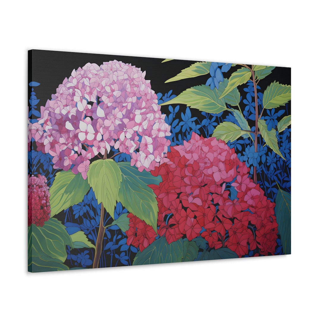 Traditional Japanese Hydrangeas Flowers Japanese Woodblock Style Canvas ...
