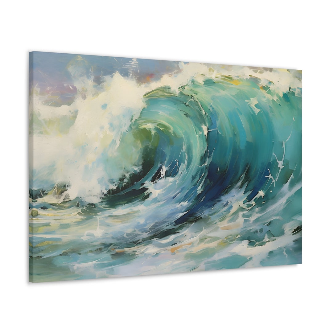 Impressionist Wave Crashing Painting Style Canvas Print Office Home ...