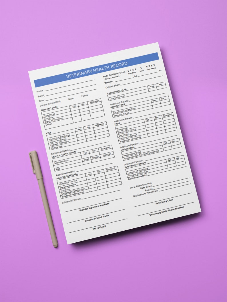 Puppy Wellness Checklist, Health Check, Puppy Pack Docs, Pet Record ...