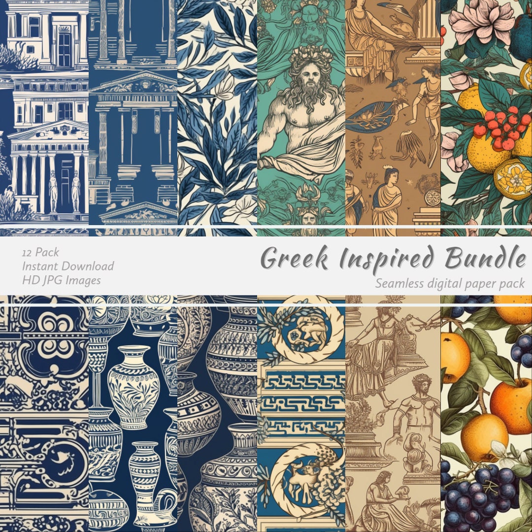 Greek Inspired Digital Paper Bundle - Seamless, Printable Scrapbook ...