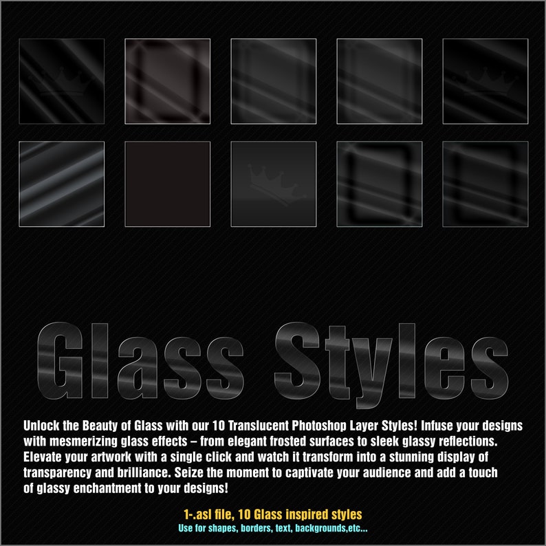 Glass Photoshop Layer Styles, Glass Effect, Frosted Glass, Glassy ...