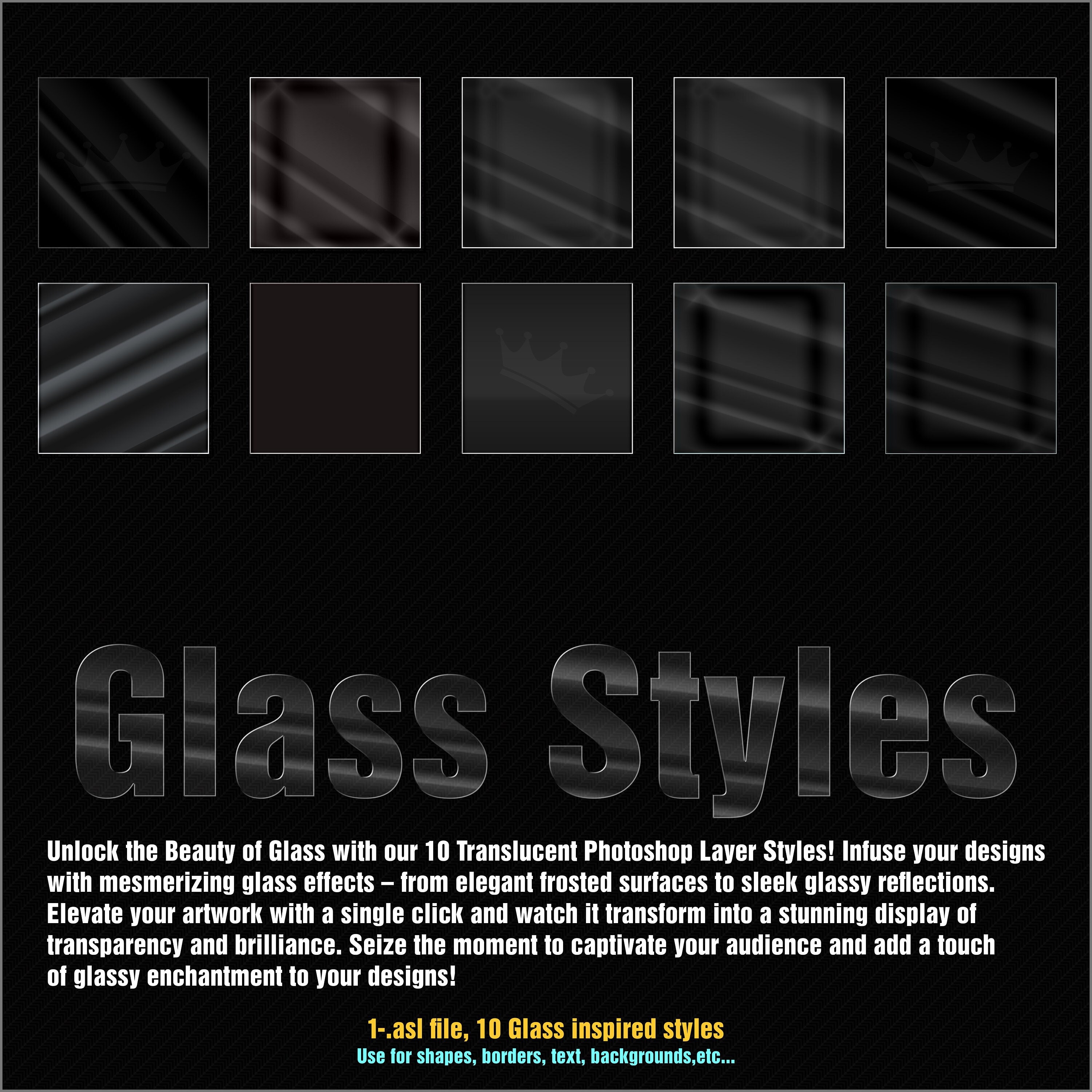 Glass Photoshop Layer Styles, Glass Effect, Frosted Glass, Glassy ...