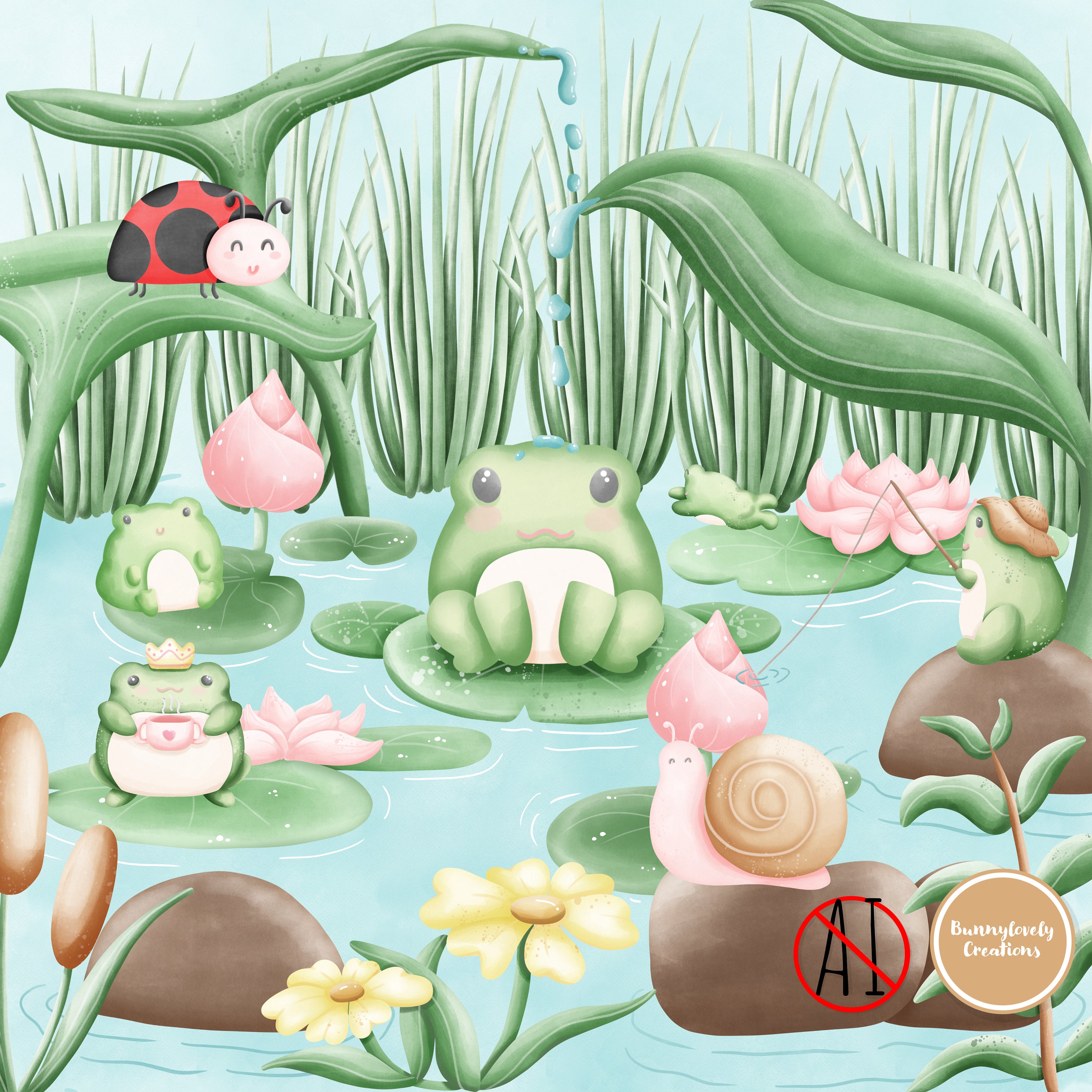 Cute Frogs Clipart, Cute Frog in Wetland Clipart, Love Frog, Frogs ...