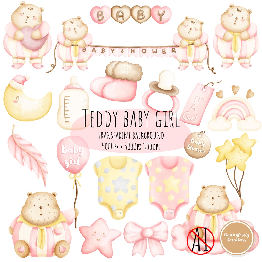 Teddy Bear Baby Girl Clipart: Baby Shower PNG (digital Download) - Etsy