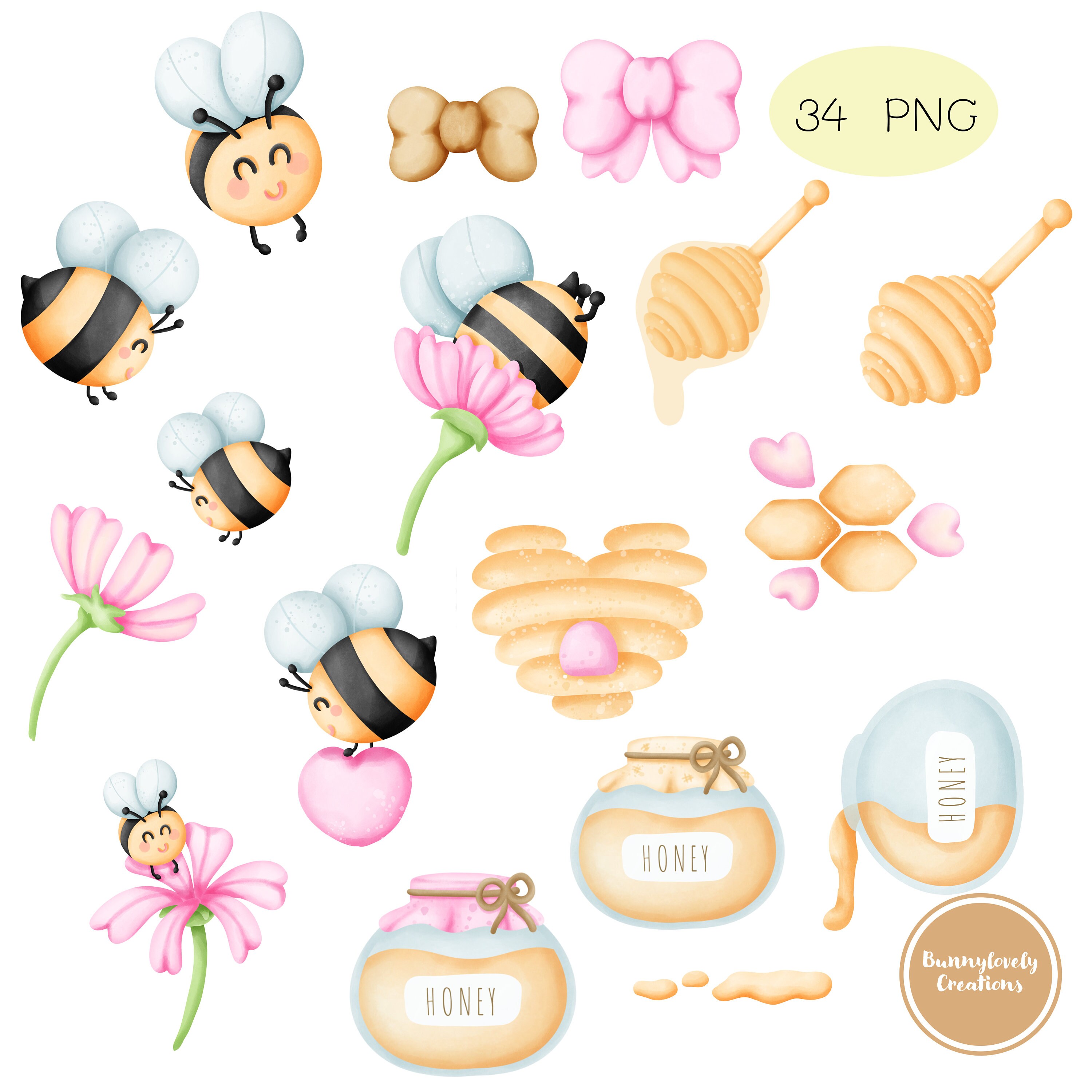 Valentine Bee Clipart, Little Bee Clipart, Flower Clipart, Honey Bee ...