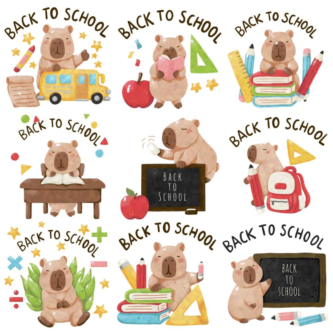 Cute Capybara Back to School Clipart | Classroom PNG - Etsy