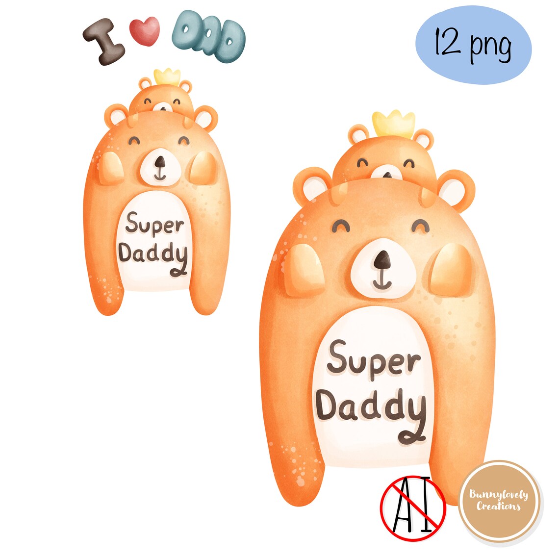 Father's Day Bear Clipart: PNG Graphics (digital Download) - Etsy