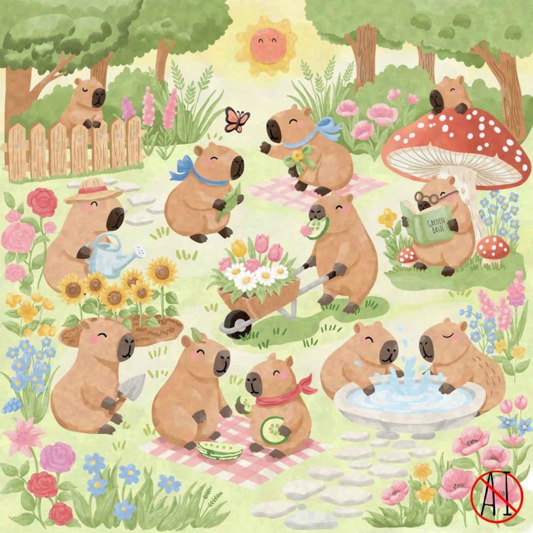 Cute Capybara Garden Clipart Set | Watercolor Spring Animals and ...