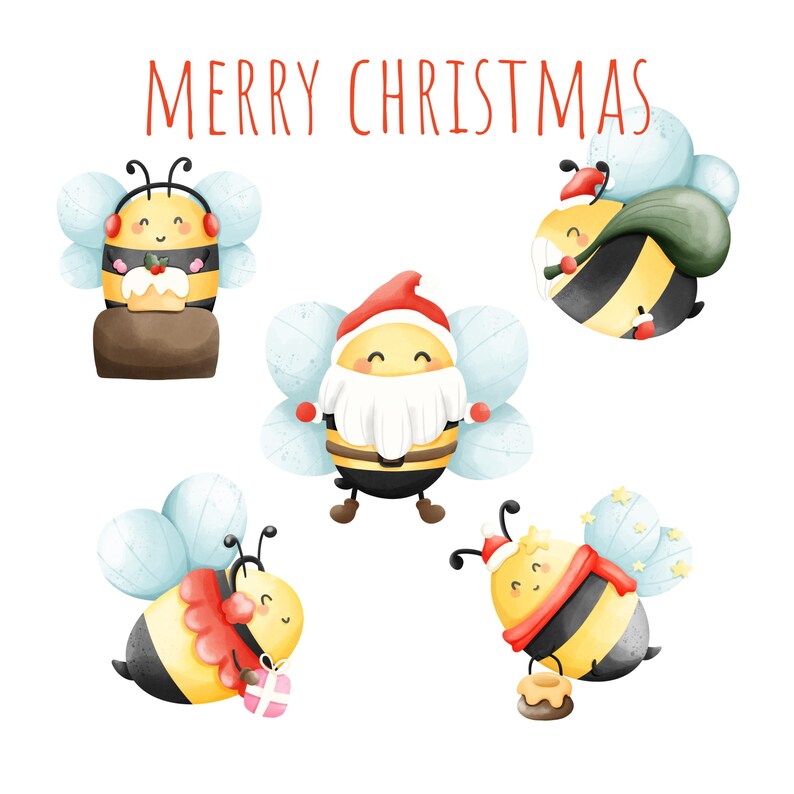 Christmas Bee Clipart, Bee Christmas Clipart, Santa Bee Clipart ...