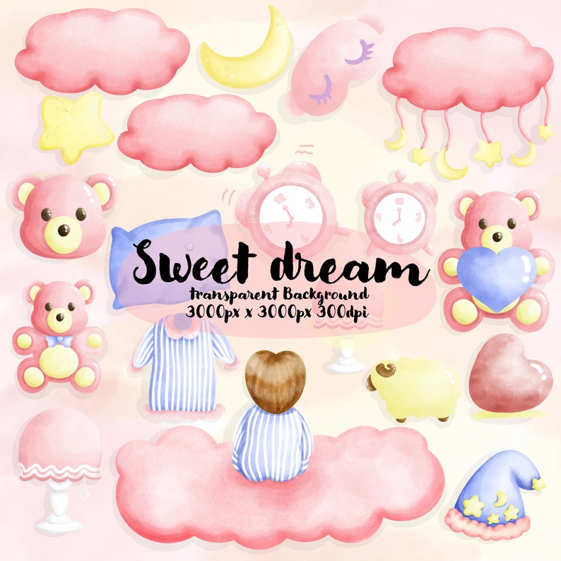 Sweet Dream Clipart, Good Night Clipart, Moon, Stars, Teddy Bear ...