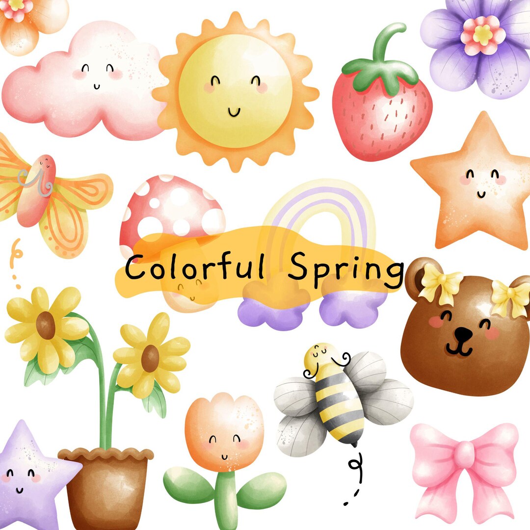Colorful Spring Clipart, Nature Clipart, Nursery, Kid Decor, Cute ...
