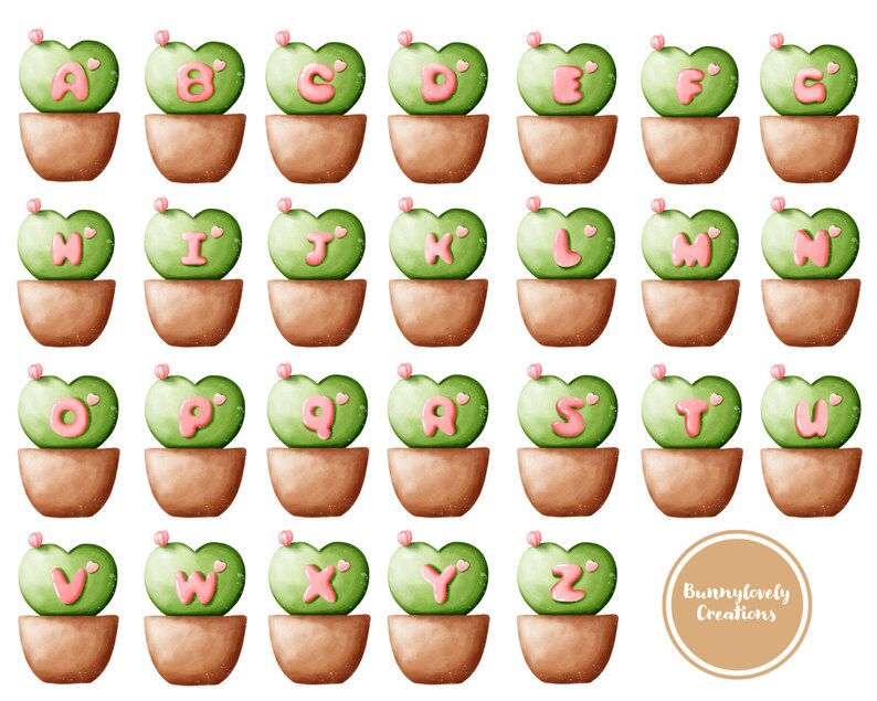 Number and English Alphabet on Cactus Clipart, English Clipart Bundle ...