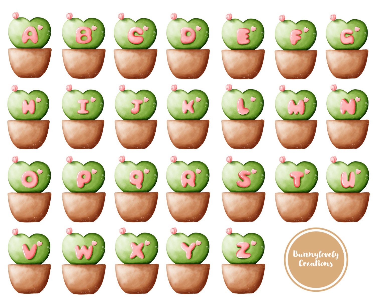 Number and English Alphabet on Cactus Clipart, English Clipart Bundle ...