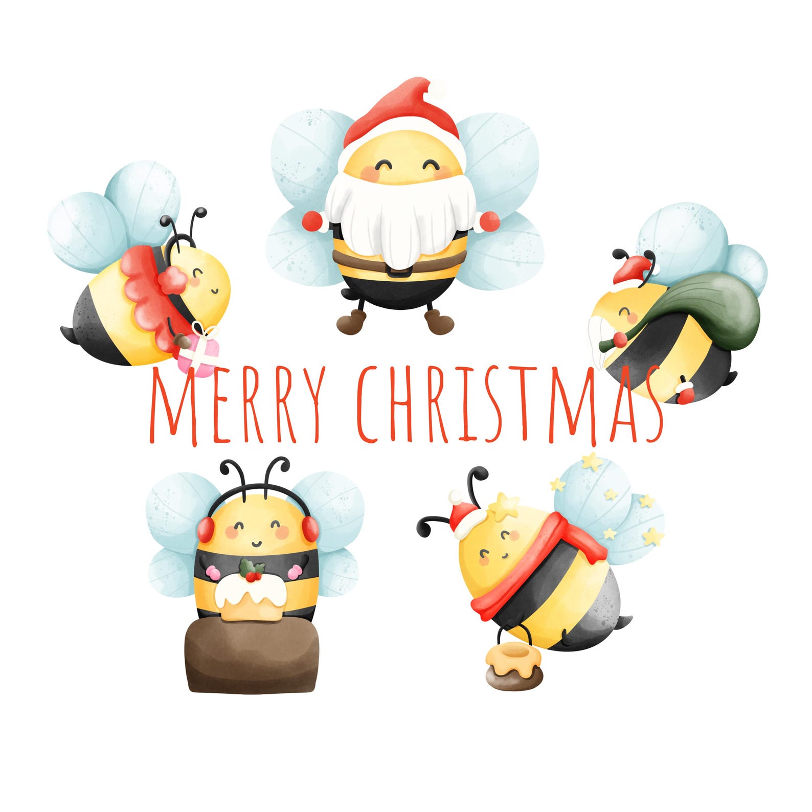 Christmas Bee Clipart: Santa Bee PNG, Holiday Graphics (digital ...