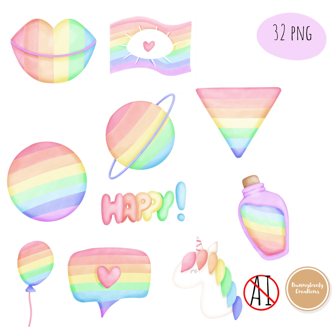 Pride Month Rainbow Clipart: LGBTQ Digital Stickers (PNG Download) - Etsy