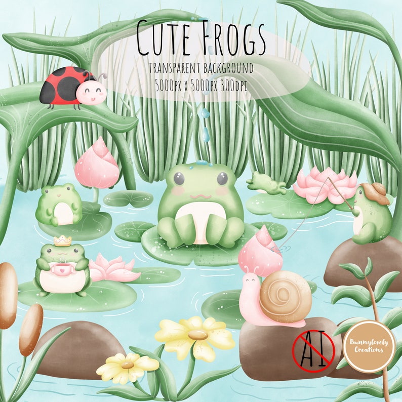 Cute Frogs Clipart, Cute Frog in Wetland Clipart, Love Frog, Frogs ...