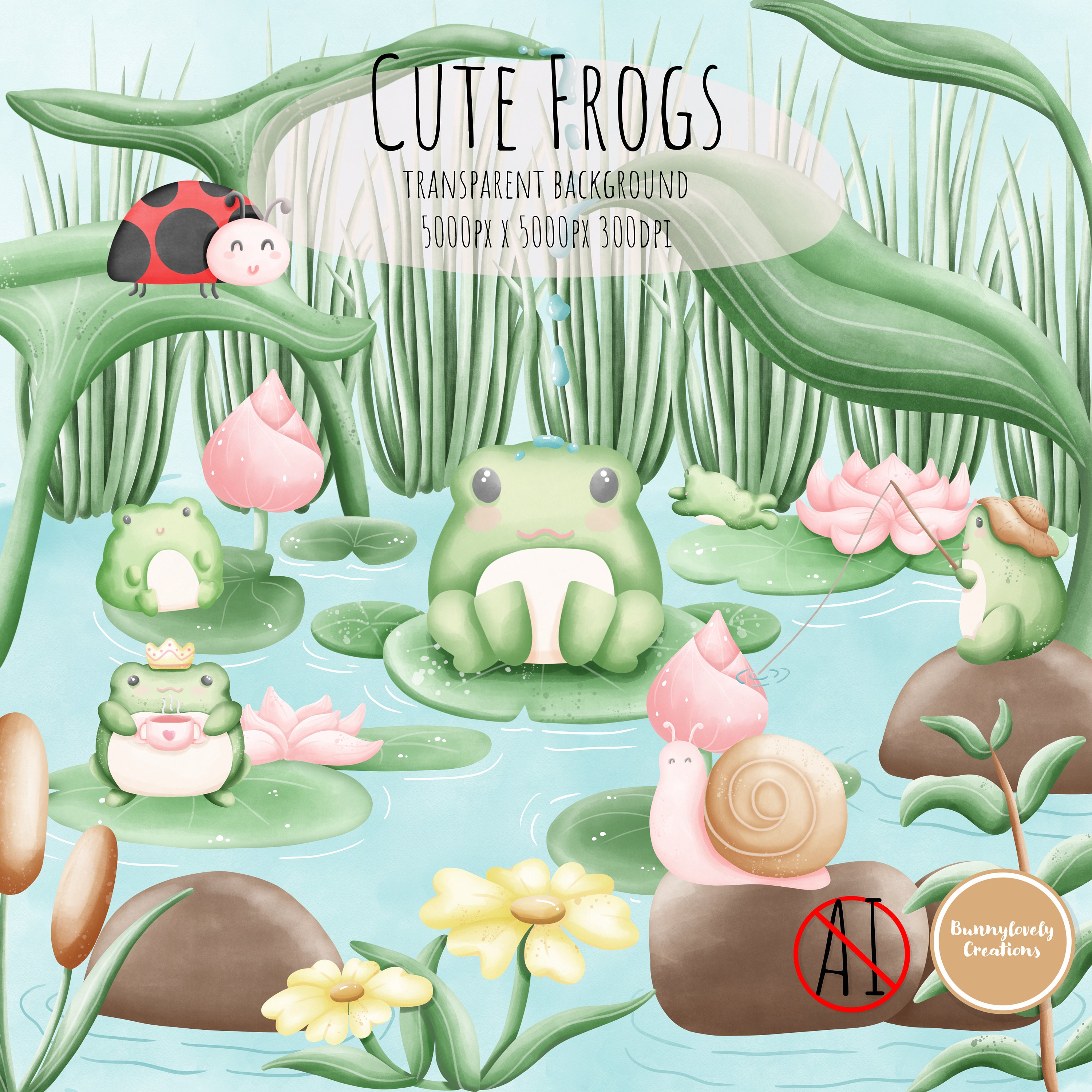 Cute Frogs Clipart, Cute Frog in Wetland Clipart, Love Frog, Frogs ...