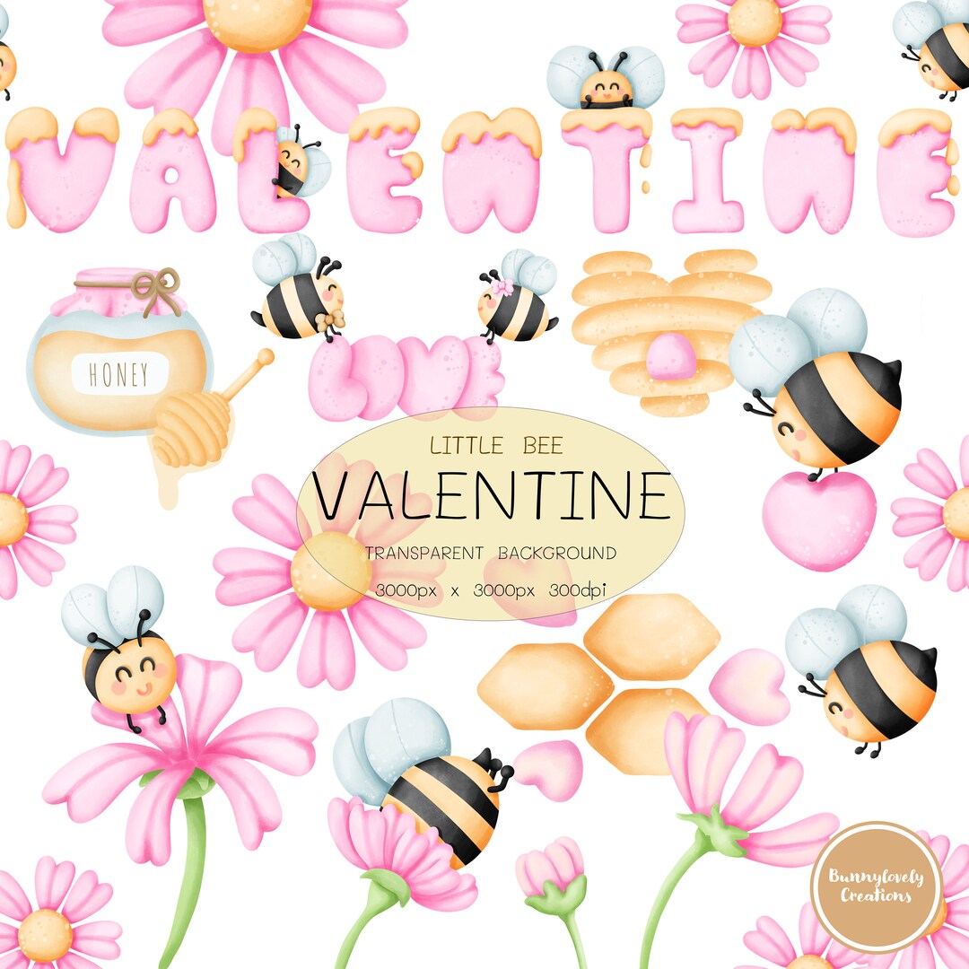 Valentine Bee Clipart, Little Bee Clipart, Flower Clipart, Honey Bee ...