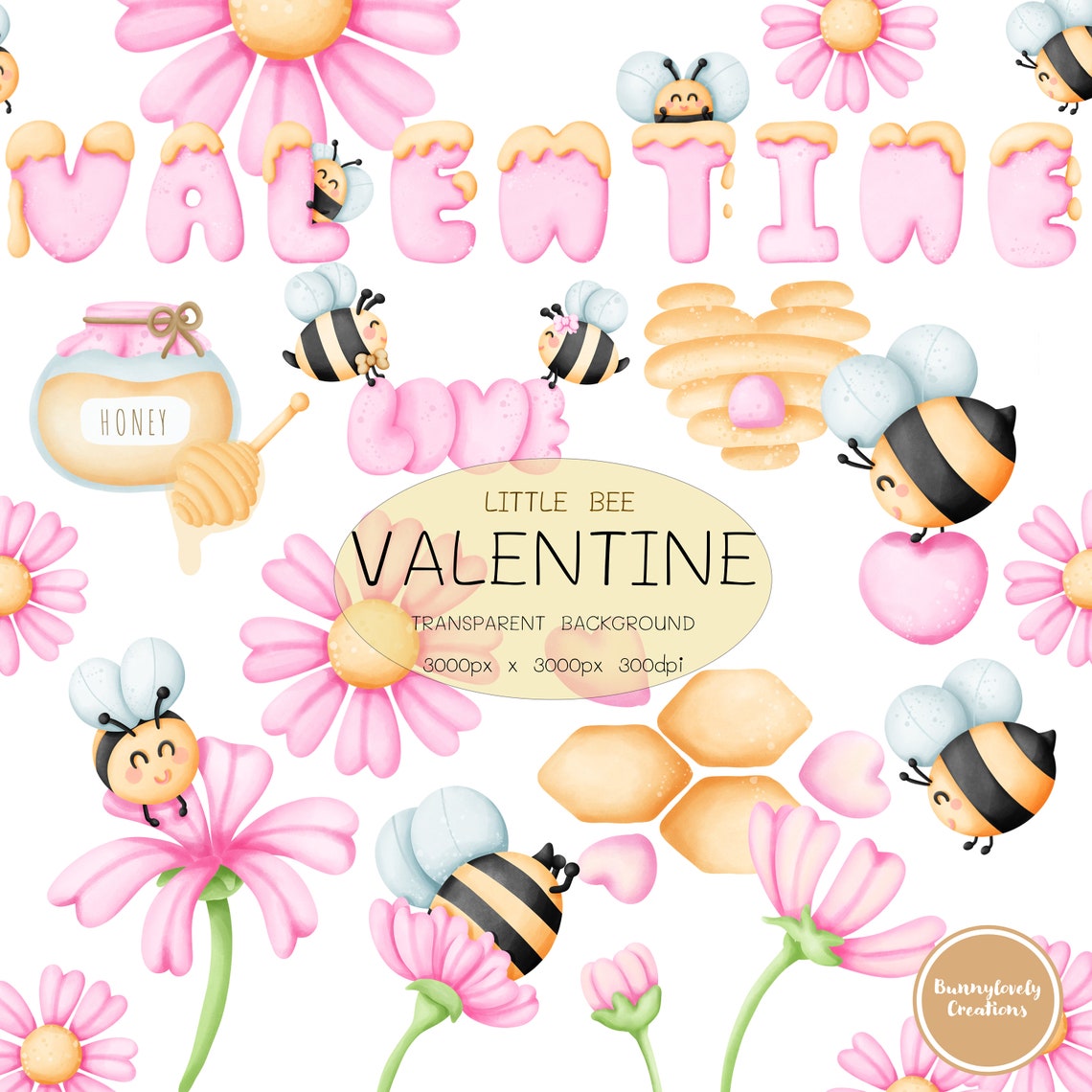 Valentine Bee Clipart, Little Bee Clipart, Flower Clipart, Honey Bee ...