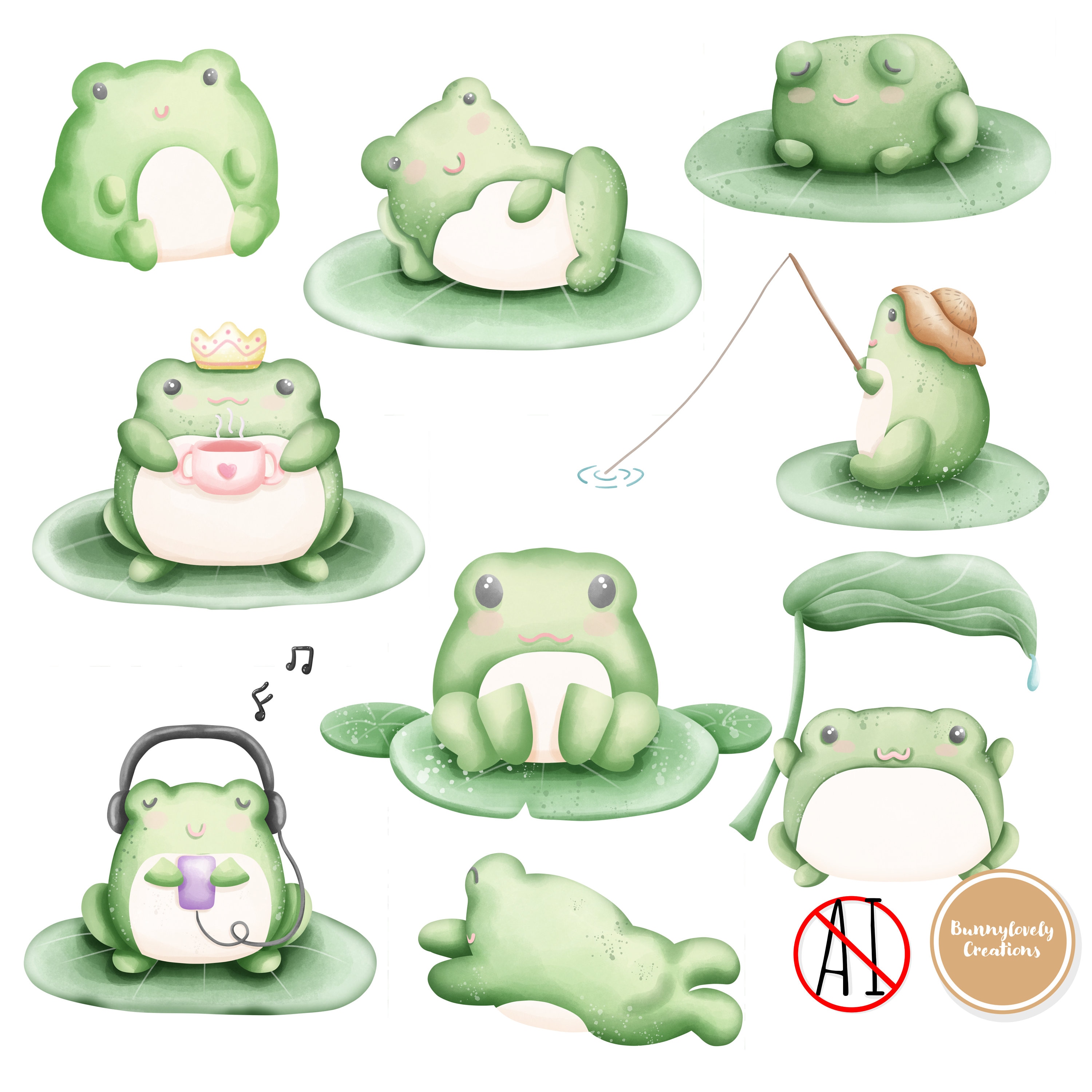 Cute Frogs Clipart, Cute Frog in Wetland Clipart, Love Frog, Frogs ...