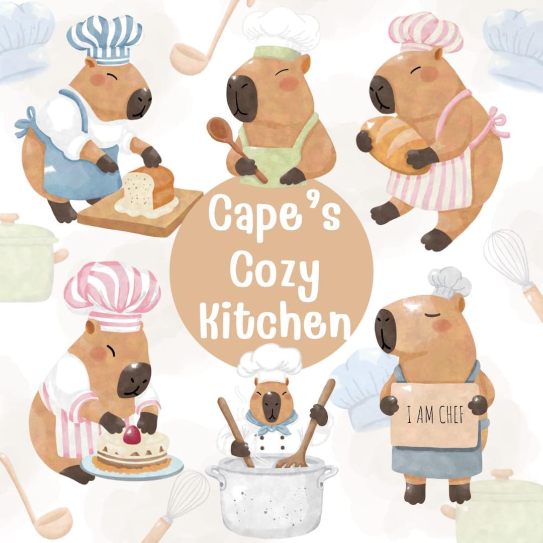 Chef Capybara Clipart Set: Kawaii Cooking Animals, Watercolor Style - Etsy