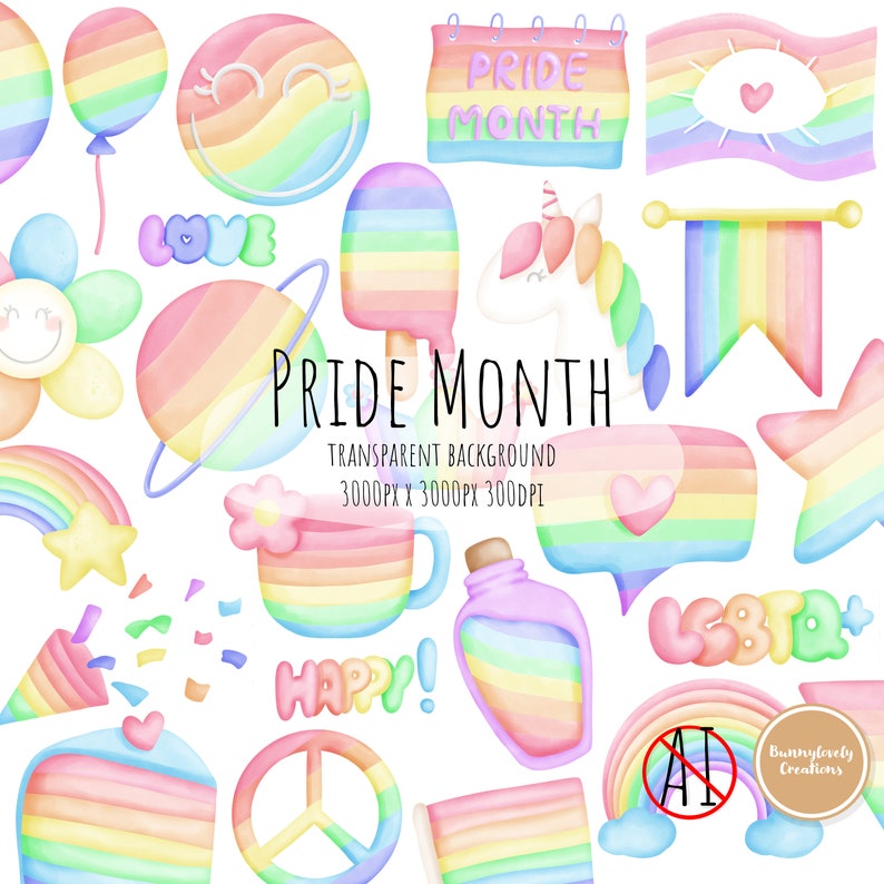 Pride Month Clipart, LGBTQ Pride Rainbow Clipart, Pride Digital ...