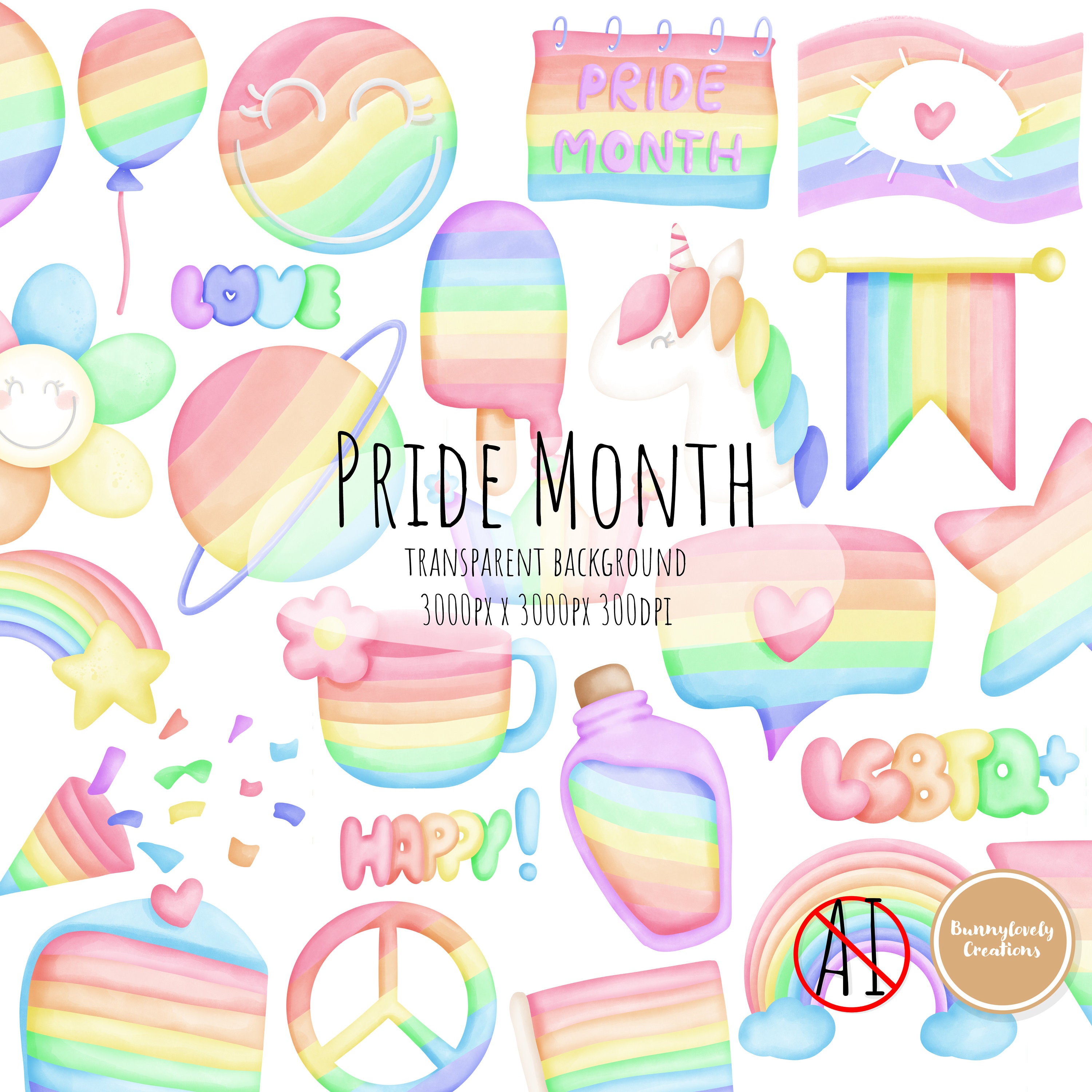 Pride Month Clipart, LGBTQ Pride Rainbow Clipart, Pride Digital ...