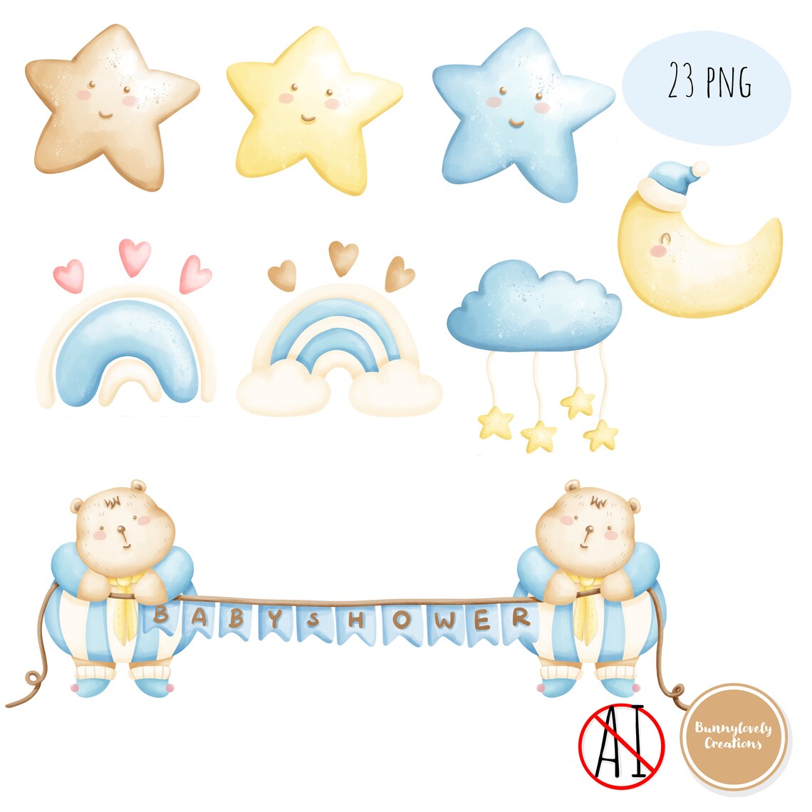 Teddy Bear Baby Boy Clipart: Baby Shower Nursery Decor (PNG Digital ...