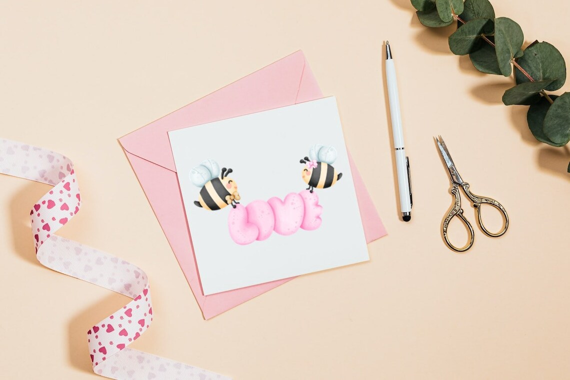 Valentine Bee Clipart, Little Bee Clipart, Flower Clipart, Honey Bee ...