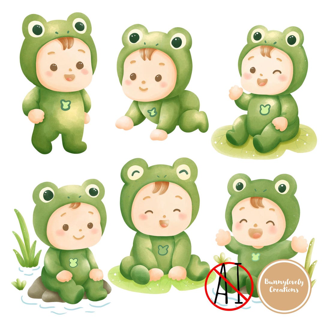 Baby Frog Clipart | Cute Green Frog PNG | Kawaii Frog Digital Download ...