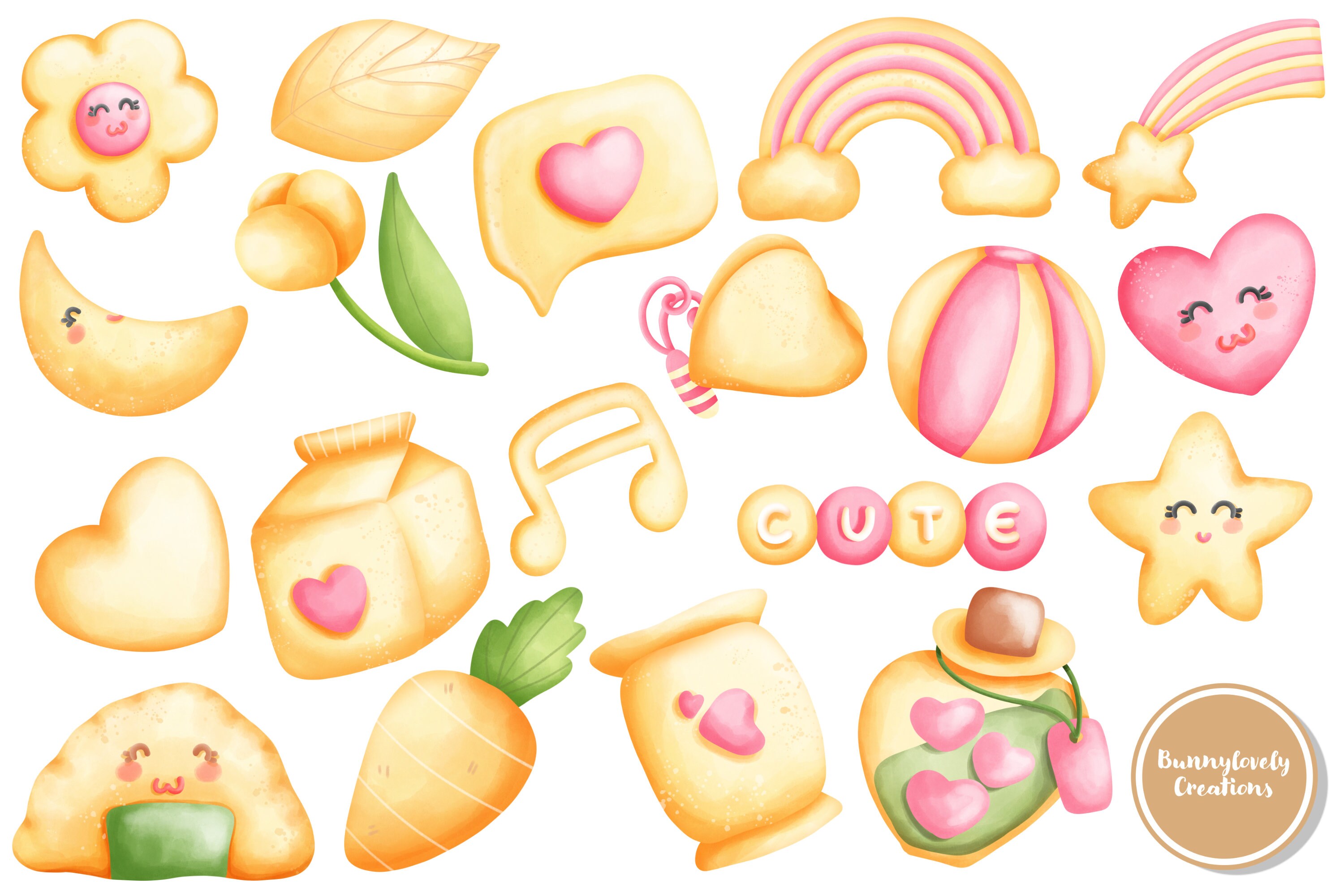 Cute Yellow Kawaii Clipart, 101 PNG Elements (digital Download) - Etsy