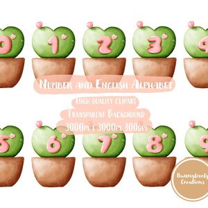 Number and English Alphabet on Cactus Clipart, English Clipart Bundle ...