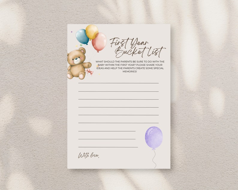 First Year Bucket List Baby Shower Game Minimalist Modern - Etsy