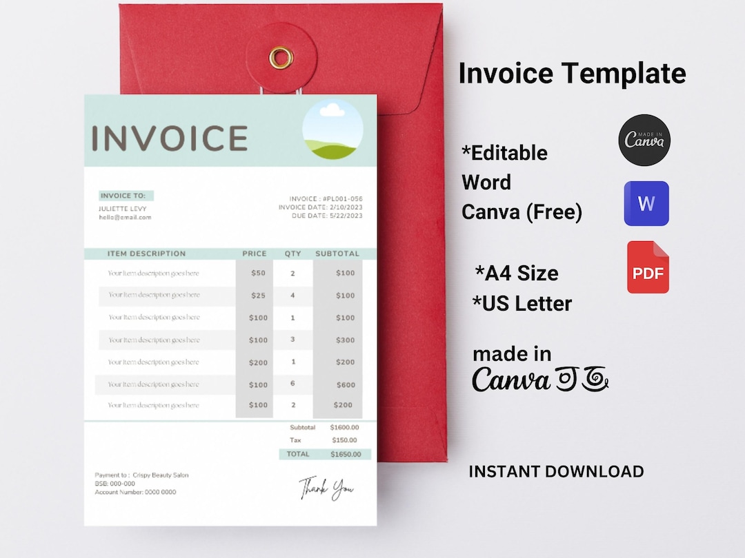 Editable Invoice Template 3 Colors Modern Minimalist Invoice - Etsy