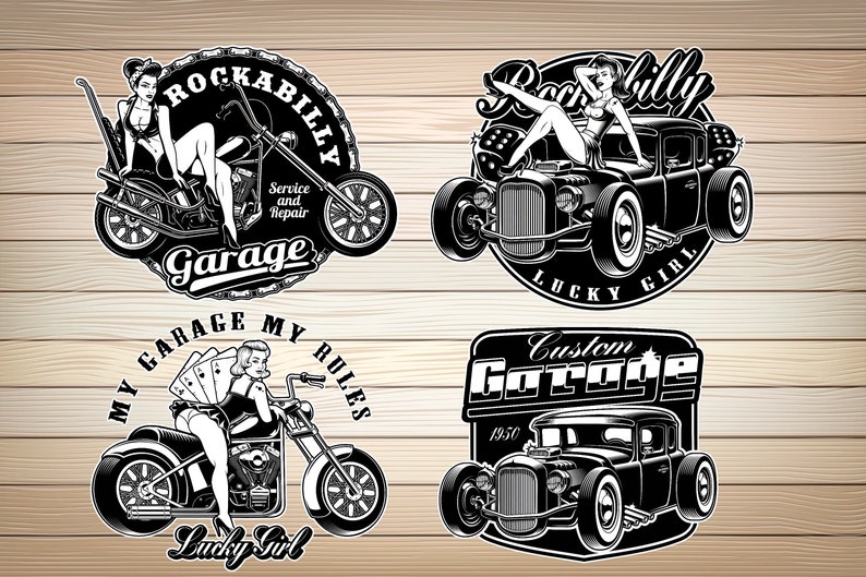 4 X Old School Vintage Retro Pin up Girl Rockabilly SVG PNG Files ...