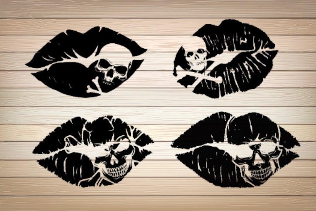 4 X Lip Skull Kiss PNG SVG File Digital Lips Print Skull With Kiss ...