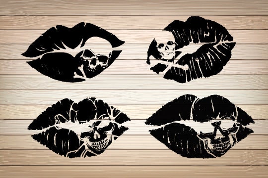 4 X Lip Skull Kiss PNG SVG File Digital Lips Print Skull With Kiss ...