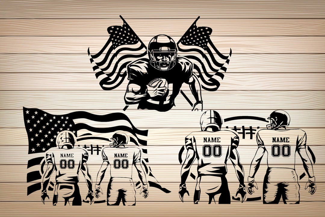 3 X Two American Football Players SVG PN + Font Usa Flag Football Svg ...