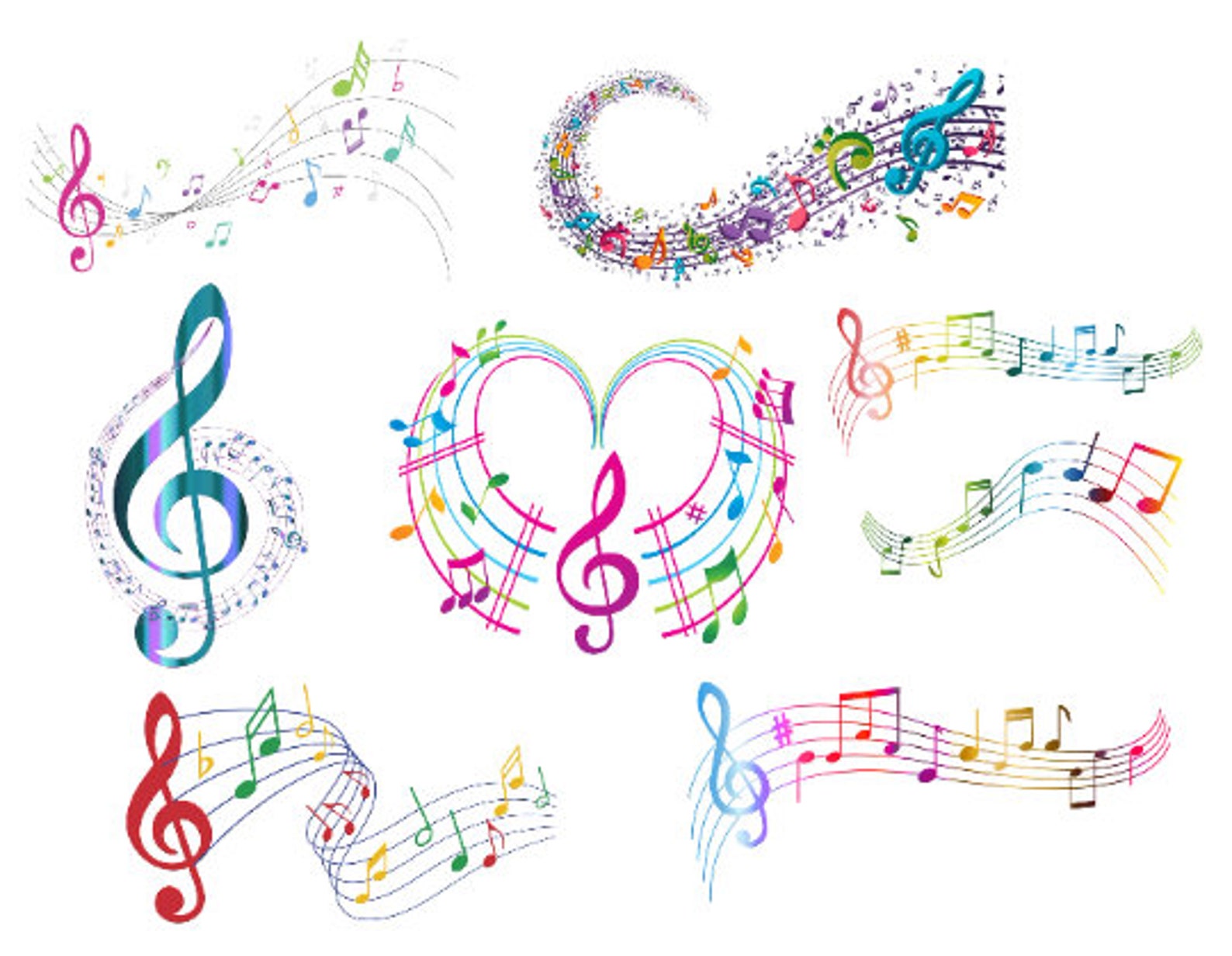 18 X Color Music Notes SVG PNG Files Bundle Musical Notes Heart Violin ...