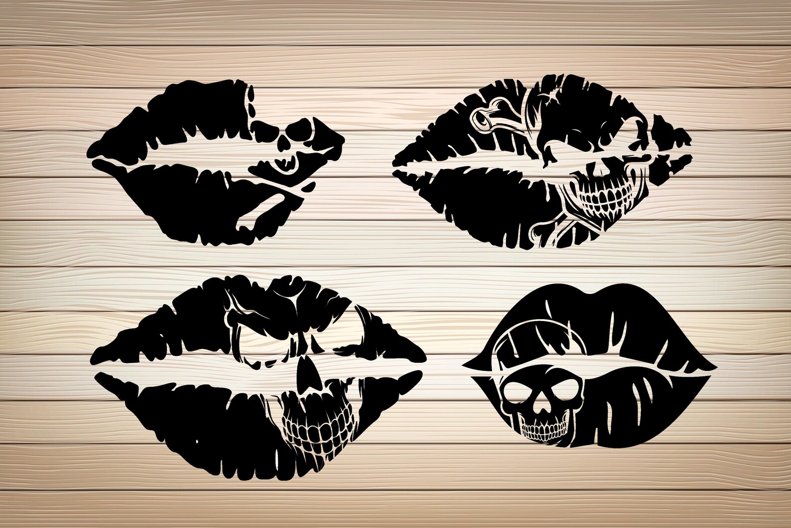 4 + 4 Pcs Lip Skull Kiss PNG SVG File Digital Lips Print Skull With ...