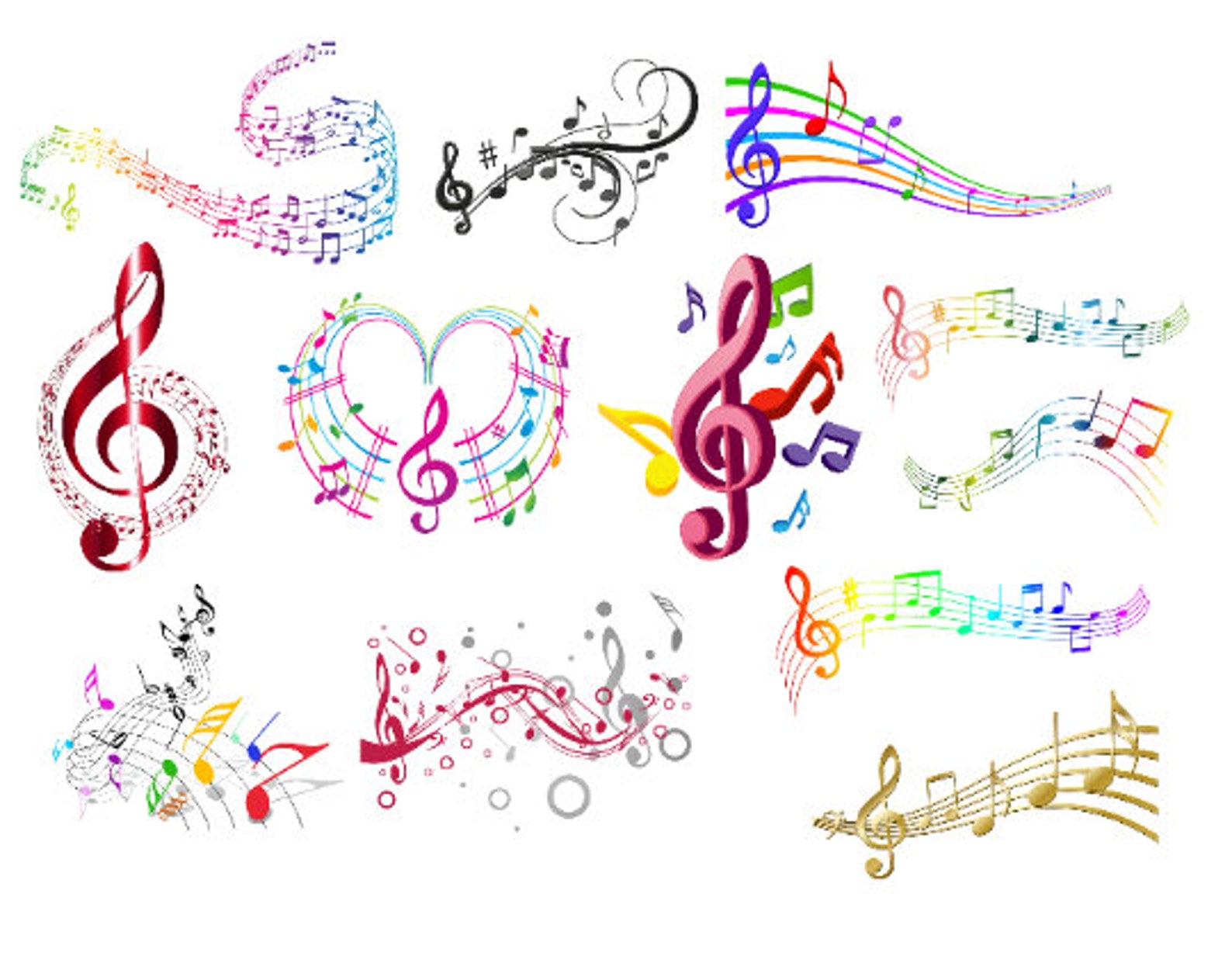 18 X Color Music Notes SVG PNG Files Bundle Musical Notes Heart Violin ...