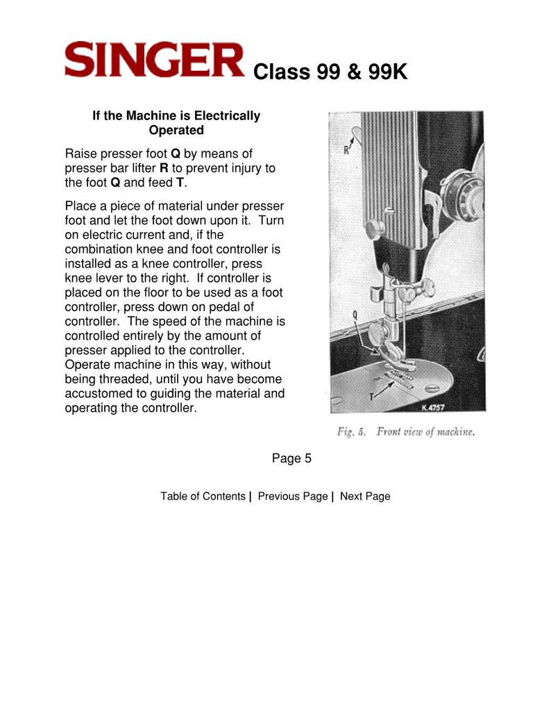 SINGER Class 99 and 99k Instruction Manual PDF Manual PDF Download ...
