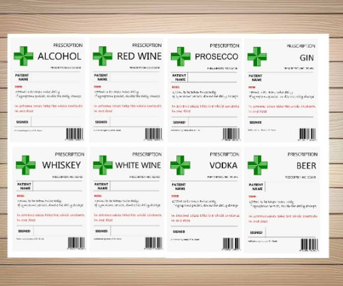 8 X Blank Prescription Label PNG SVG PDF Files Alcohol Whiskey Red Wine ...