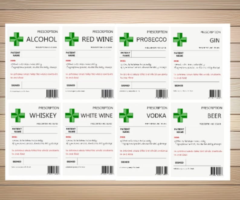 8 X Blank Prescription Label PNG SVG PDF Files Alcohol Whiskey Red Wine ...