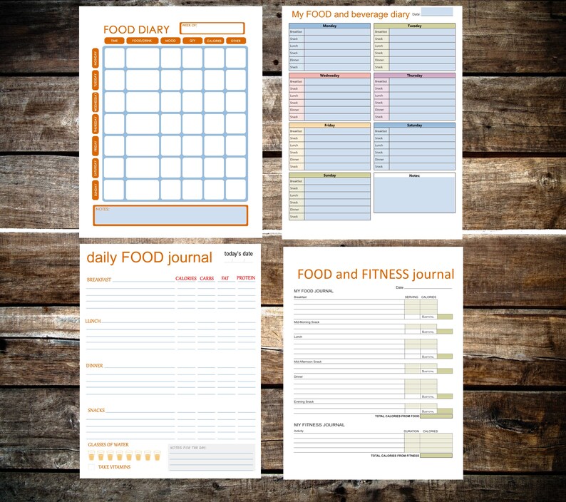 4 X Daily Food Diary Printable PDF PNG Files Daily Food - Etsy