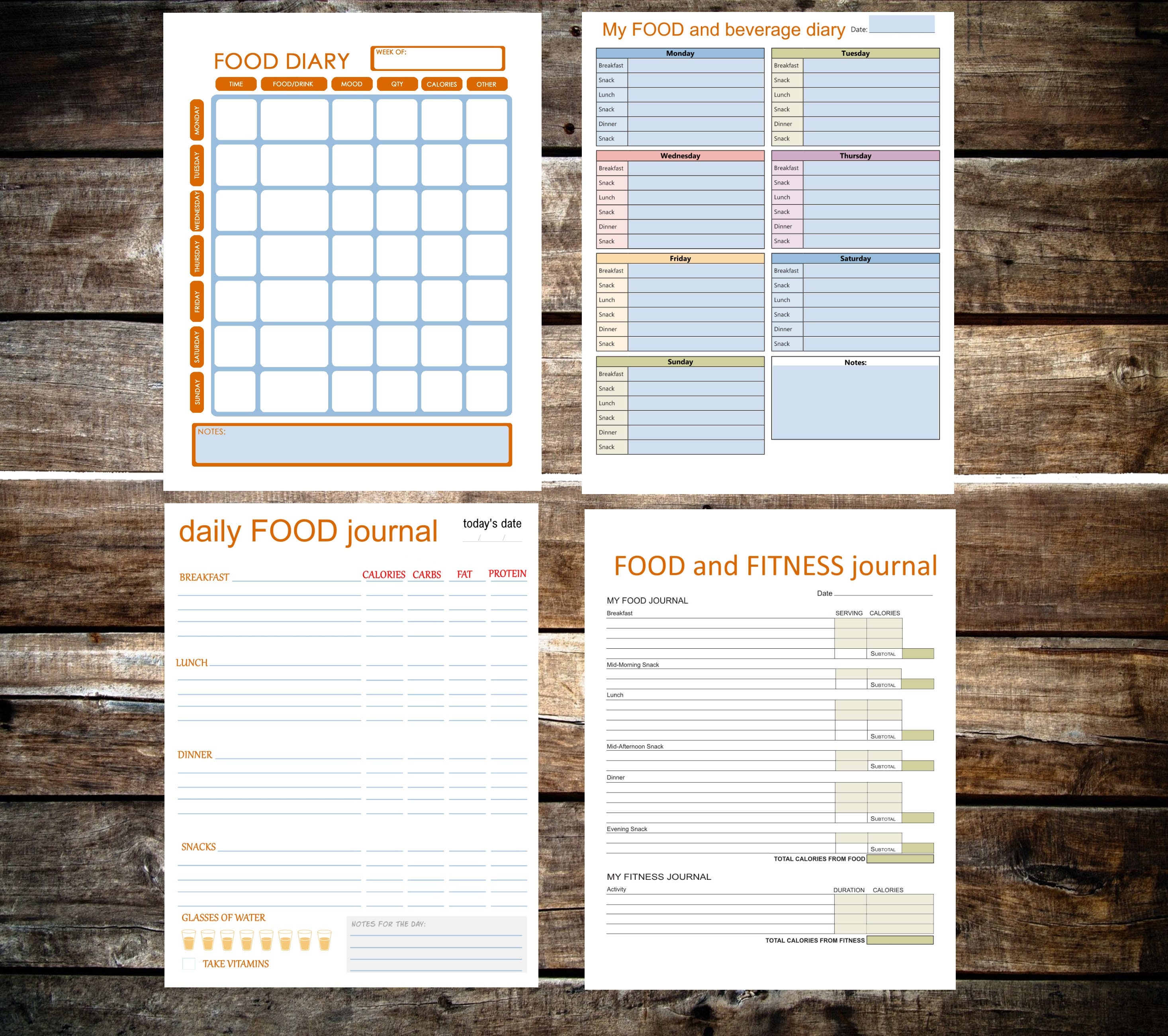 4 X Daily Food Diary Printable PDF PNG Files Daily Food - Etsy