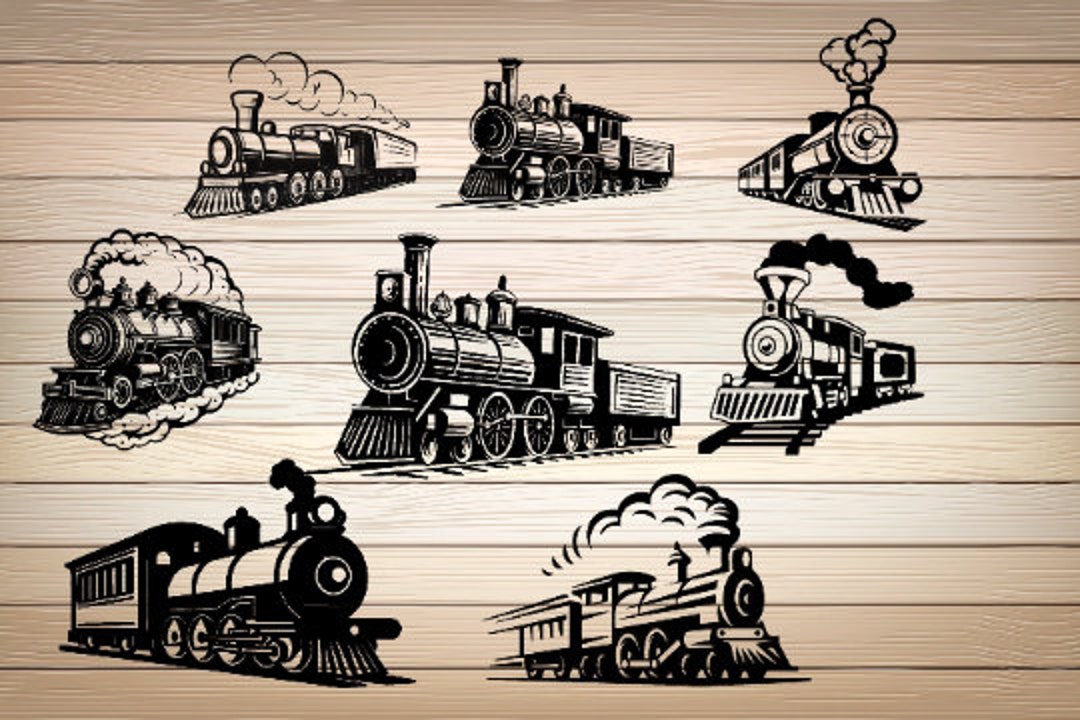 8 X Locomotive Trains PNG SVG Files Bundle Steam Engine Vintage Retro ...