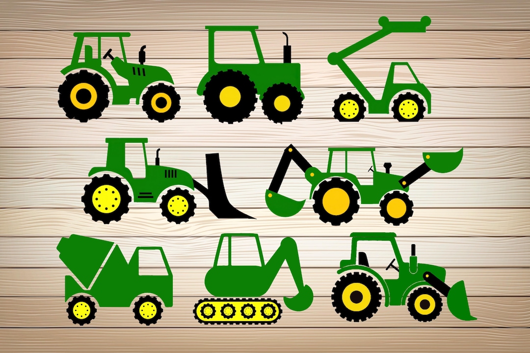 8 X Kids Tractor SVG PNG Files Green Tractor Truck Bundle Kids Farm ...