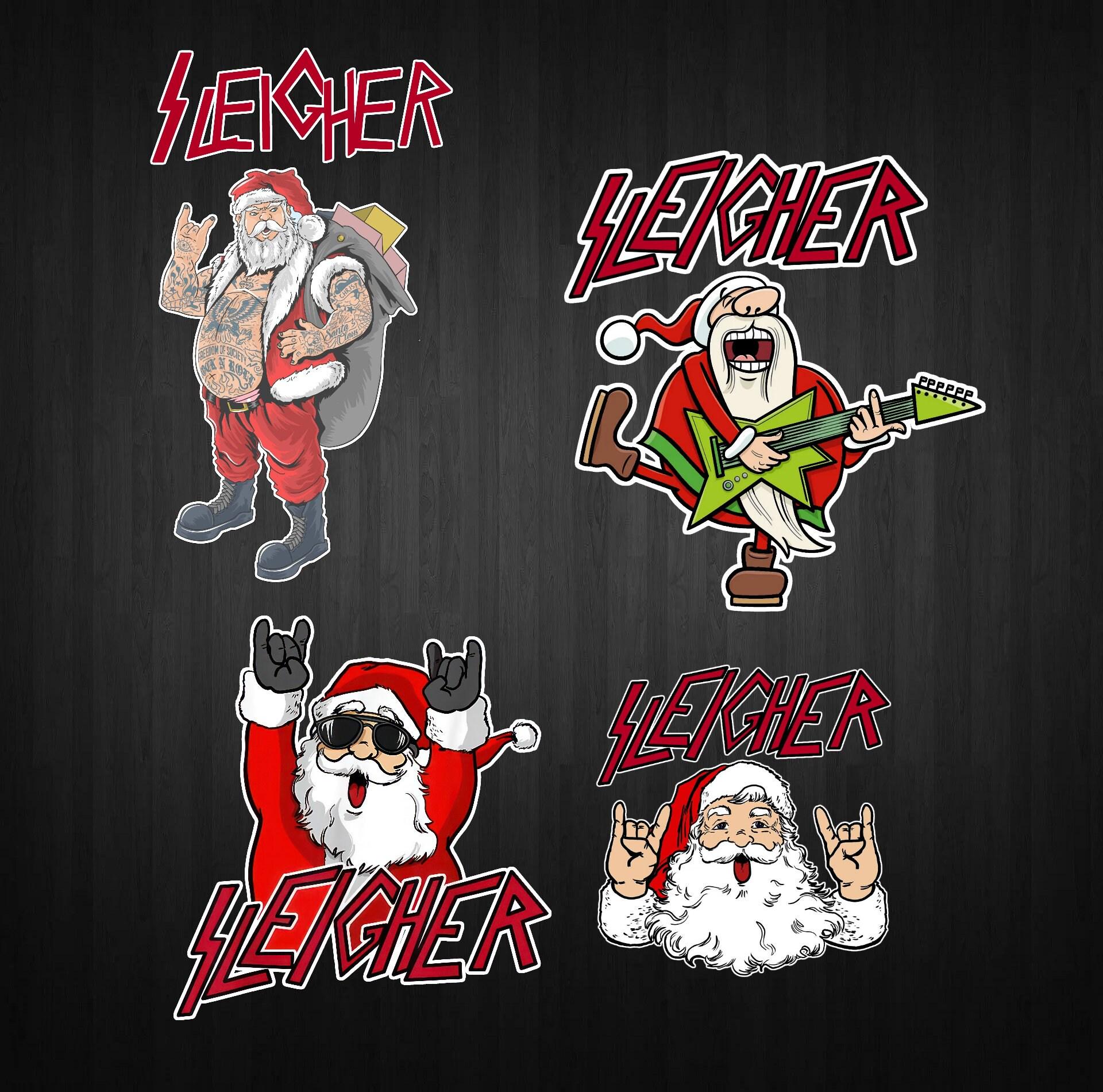 4 X Sleigher Rock Santa Claus PNG SVG Files Santa Heavy Metal Christmas ...