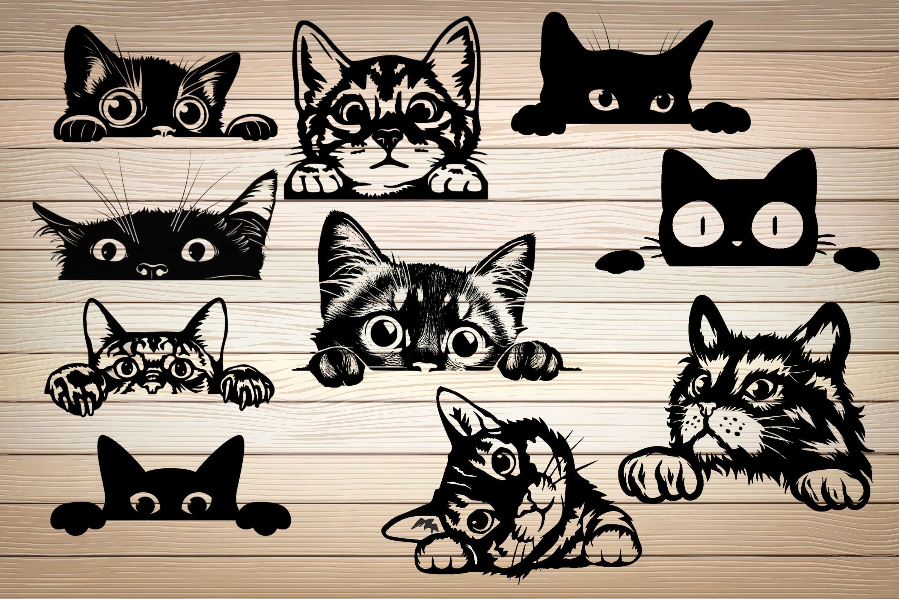 10 X Peeking Cat PNG SVG Files Peeking Kitten Silhouette Vector Graphic ...
